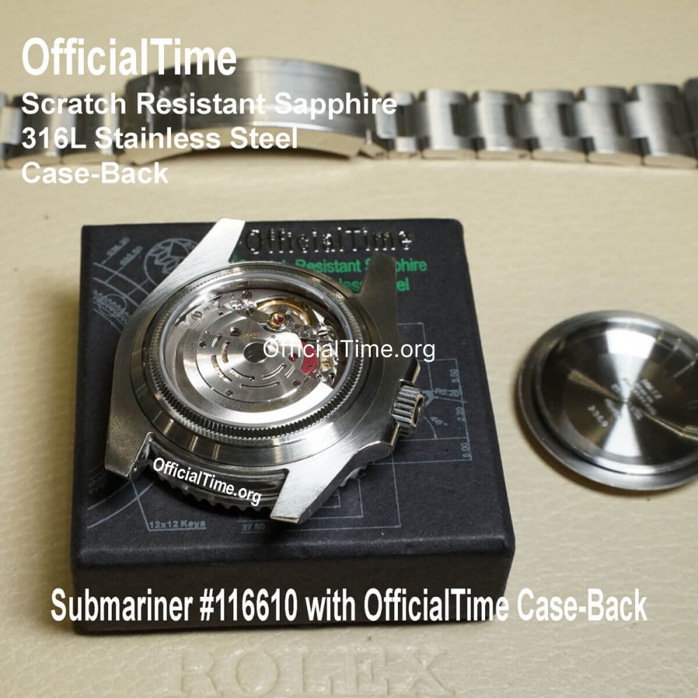 OfficialTime Sapphire Clear Case Back for Rolex Submariner