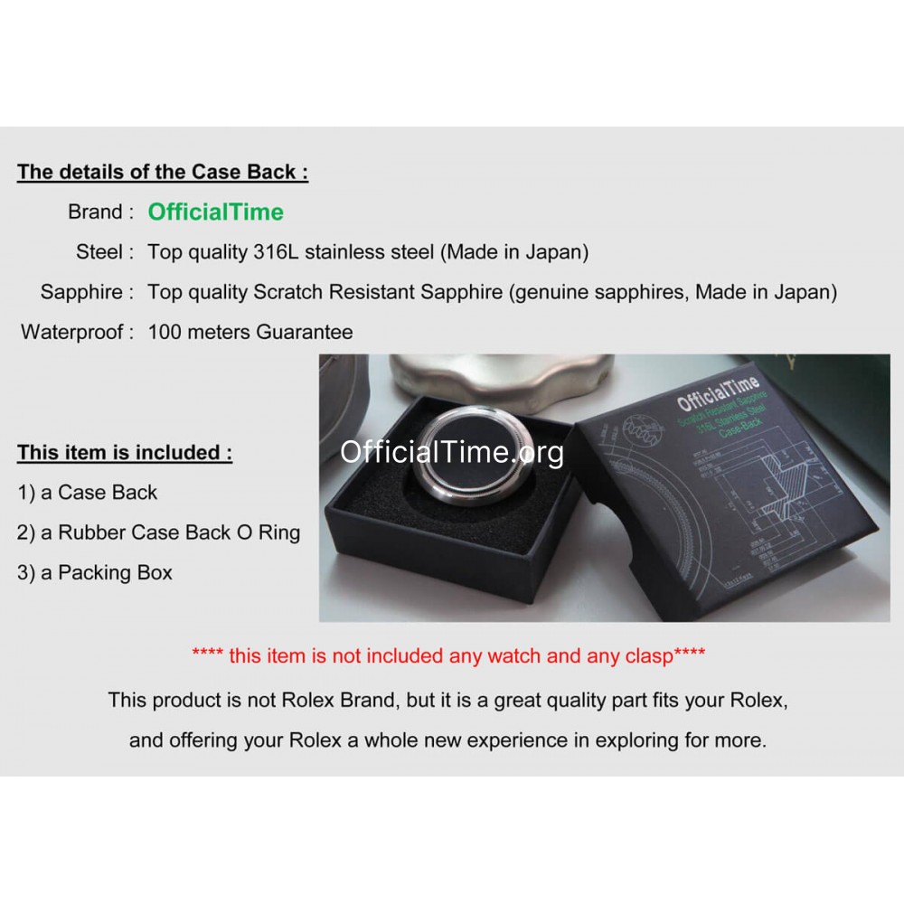 OfficialTime See-Through Case Back for Rolex Submariner