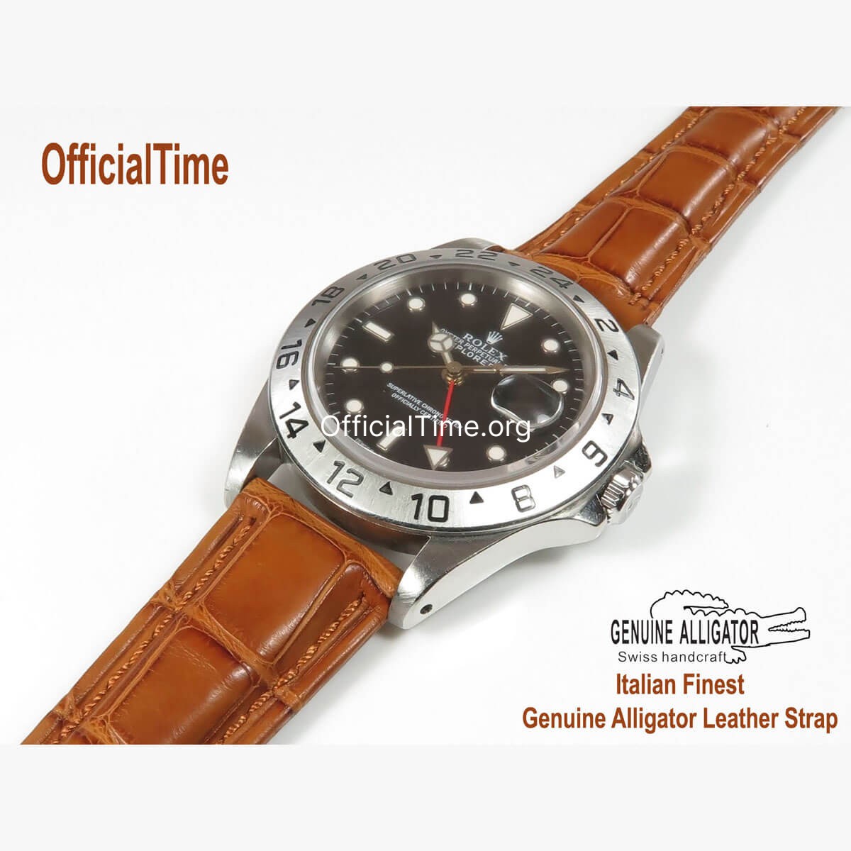 Rolex Explorer Style | OfficialTime Genuine Alligator Leather Strap for ...